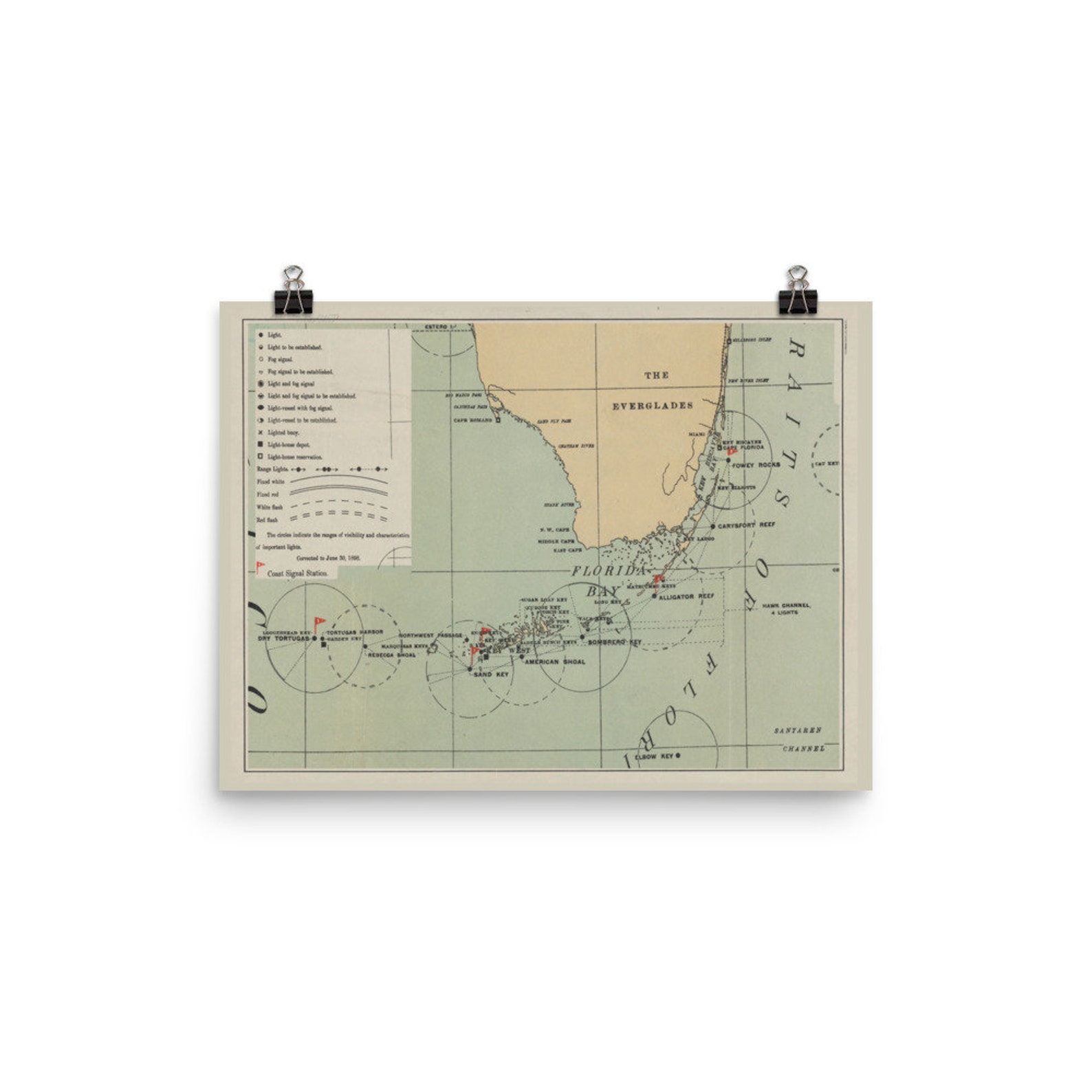 Old Florida Keys Lighthouse Map (1898) FL Nautical & Maritime Atlas ...