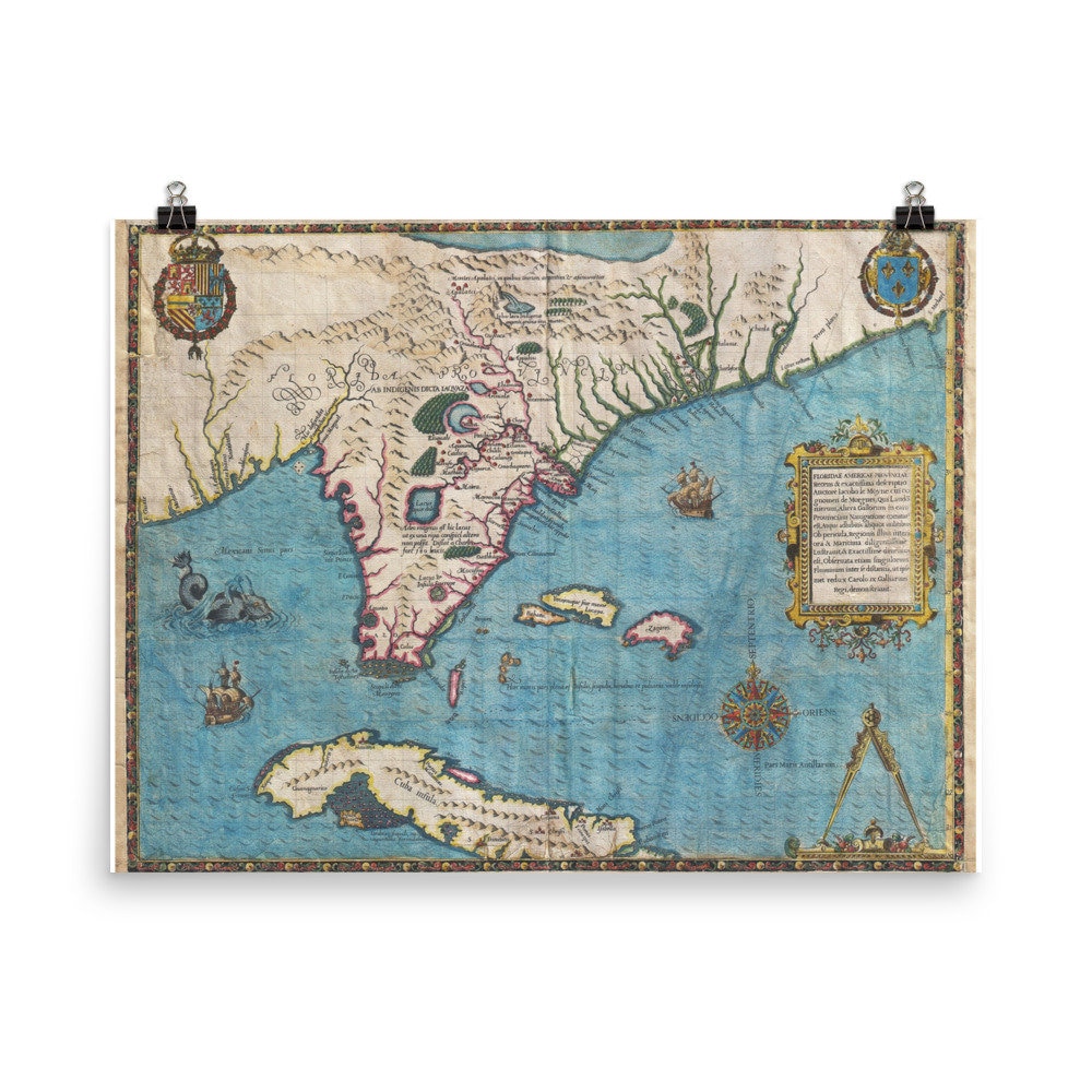 Florida Historical Exploration Map 1591 Spanish Caribbean - Etsy