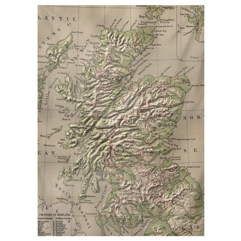 Scotland Physical Map Tapestry 1880 Old Atlas | Etsy