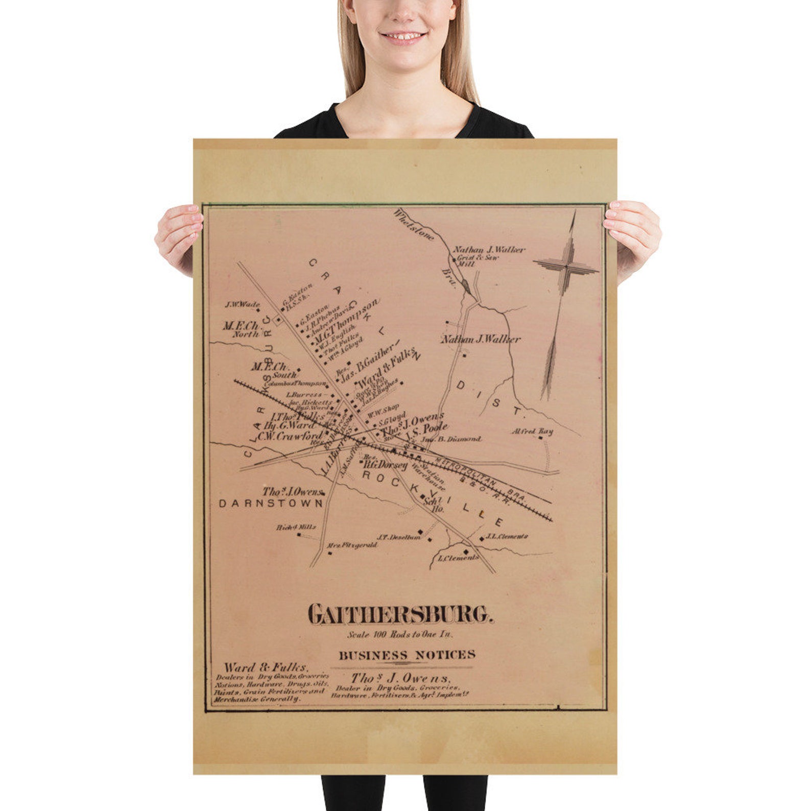 Old Gaithersburg MD Map (1879) Vintage Gburg Maryland Atlas Poster - Etsy