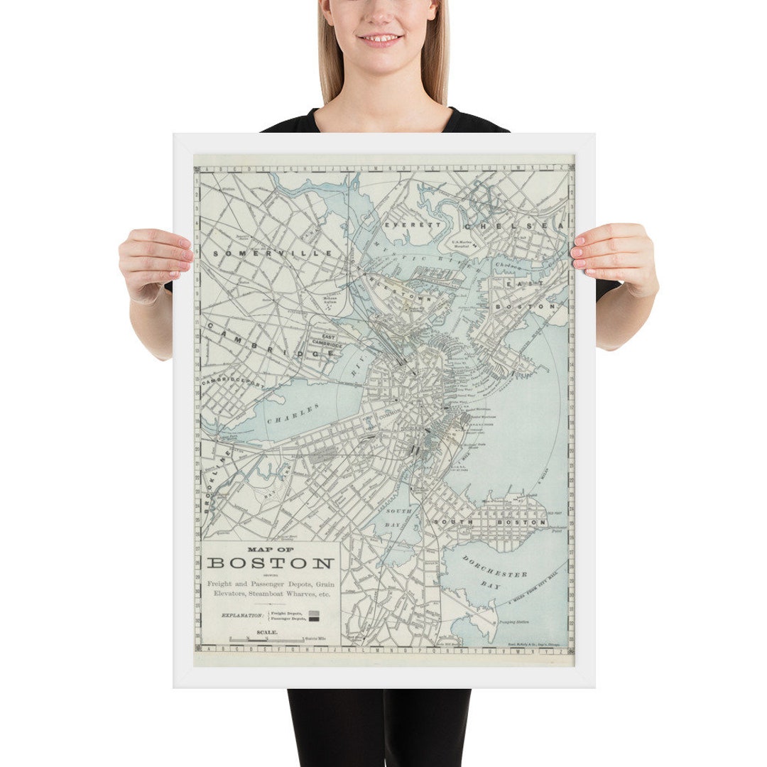 Old Boston Map (1889) Vintage Beantown Massachusetts Atlas Framed ...