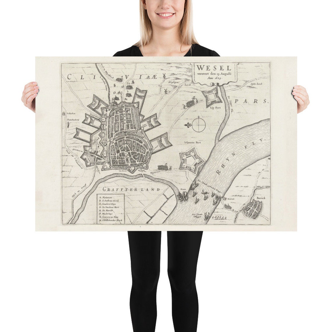 Old Wesel Germany Map 1629 Vintage North Rhine-Westphalia | Etsy