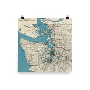 Vintage Puget Sound Map (1919) Washington State Pacific Ocean Inlet ...