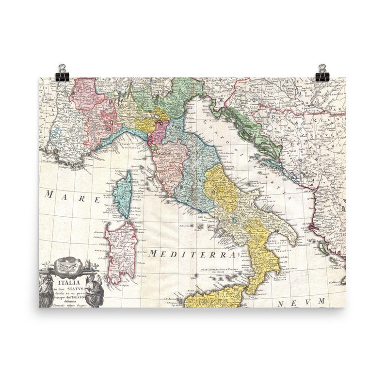 Vintage Italy Map (1742) Historical Italian Geography Poster - Etsy