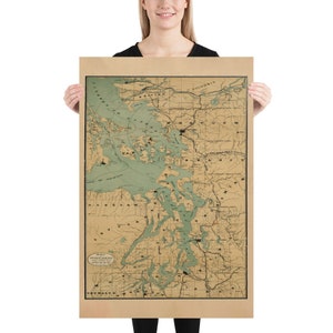 Old Puget Sound Map (1885) Washington State Pacific Ocean Inlet Poster ...