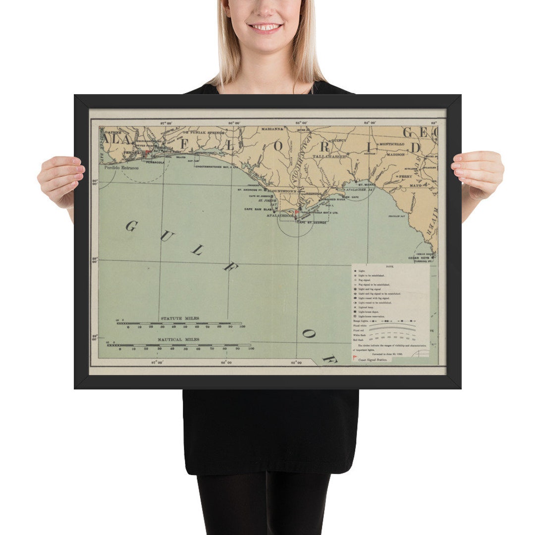 Old Florida Panhandle Lighthouse Map (1898) West FL Nautical Atlas ...