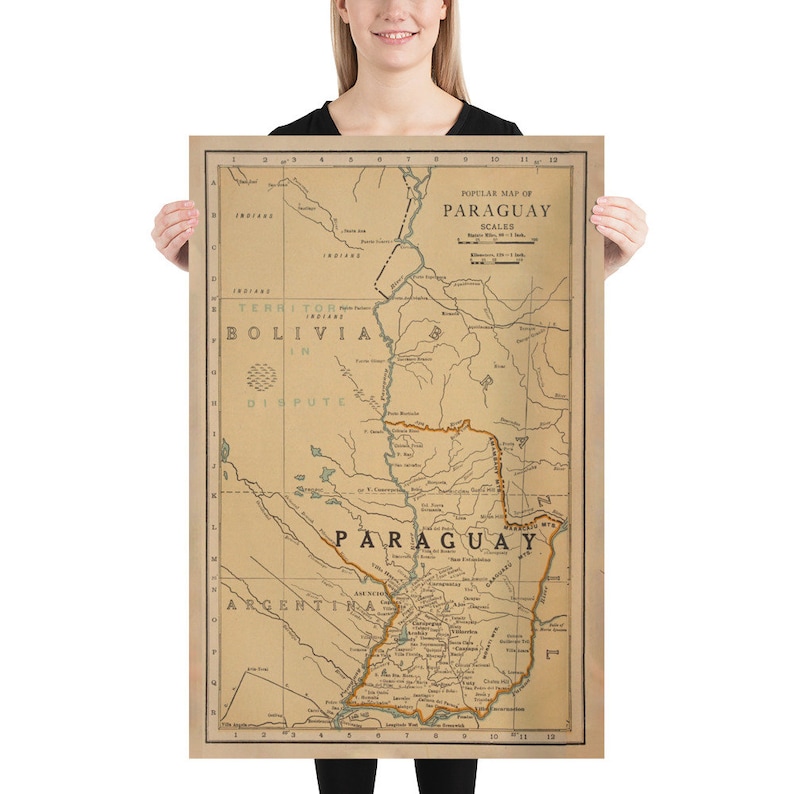 Old Paraguay Map (1924) Vintage Paraguayan Country Atlas Poster - Etsy