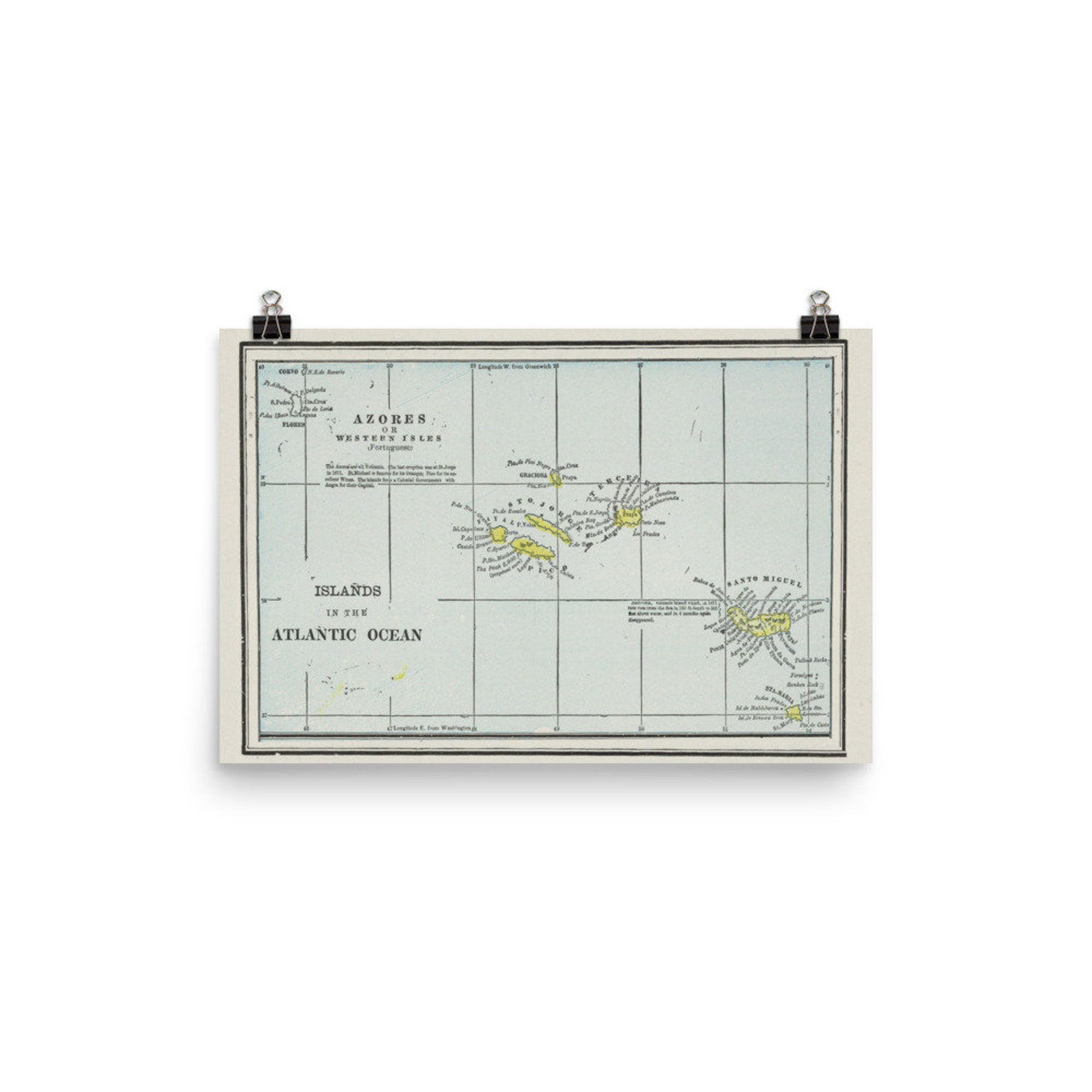 Old Azores Portugal Map 1901 Vintage Açores Portuguese - Etsy
