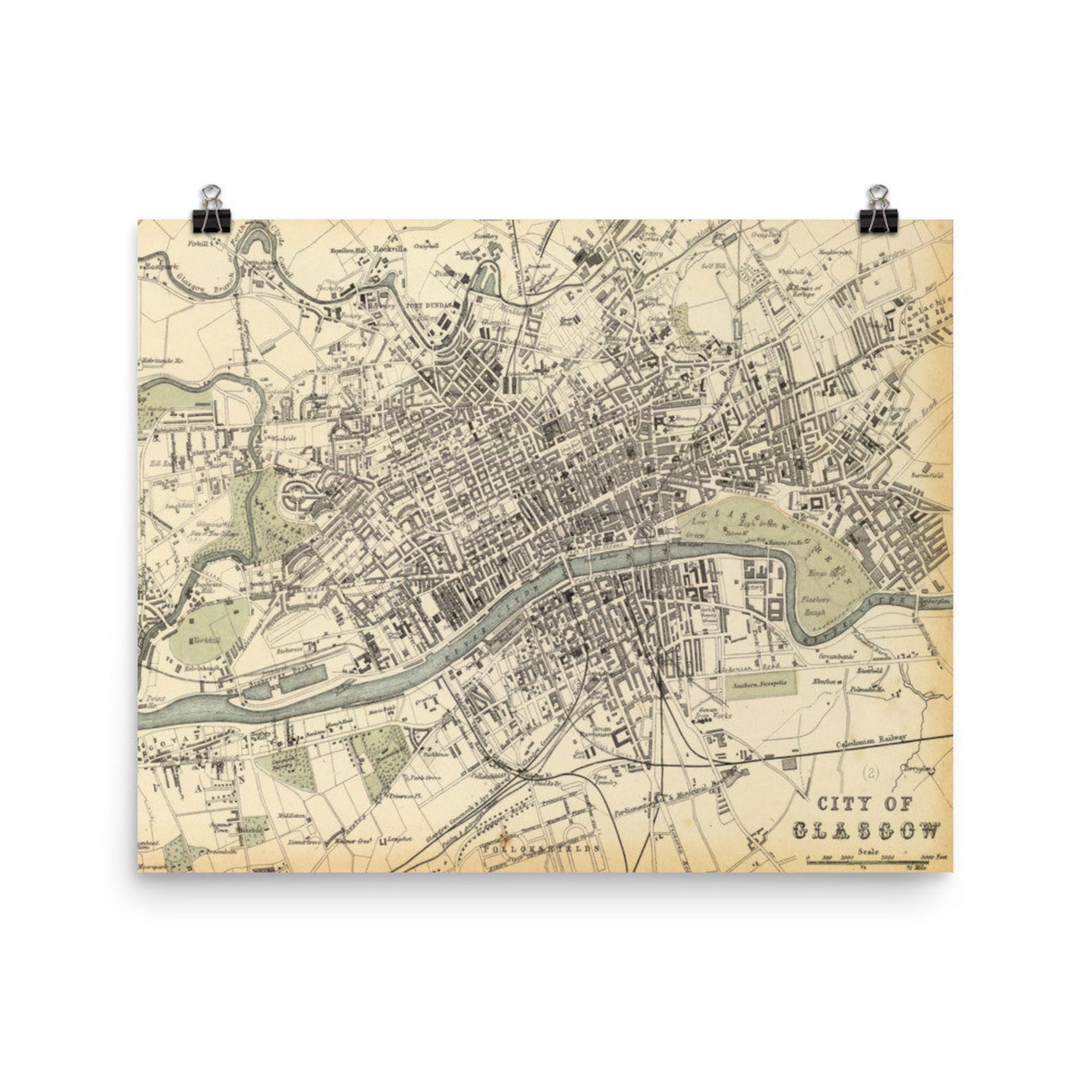 Vintage Glasgow Scotland Map 1872 Old Scottish City and - Etsy
