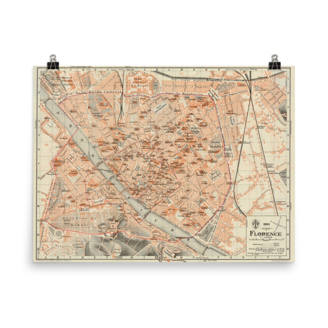 Florence Italy Vintage Map (1895) Old Firenze Street Atlas Poster - Etsy