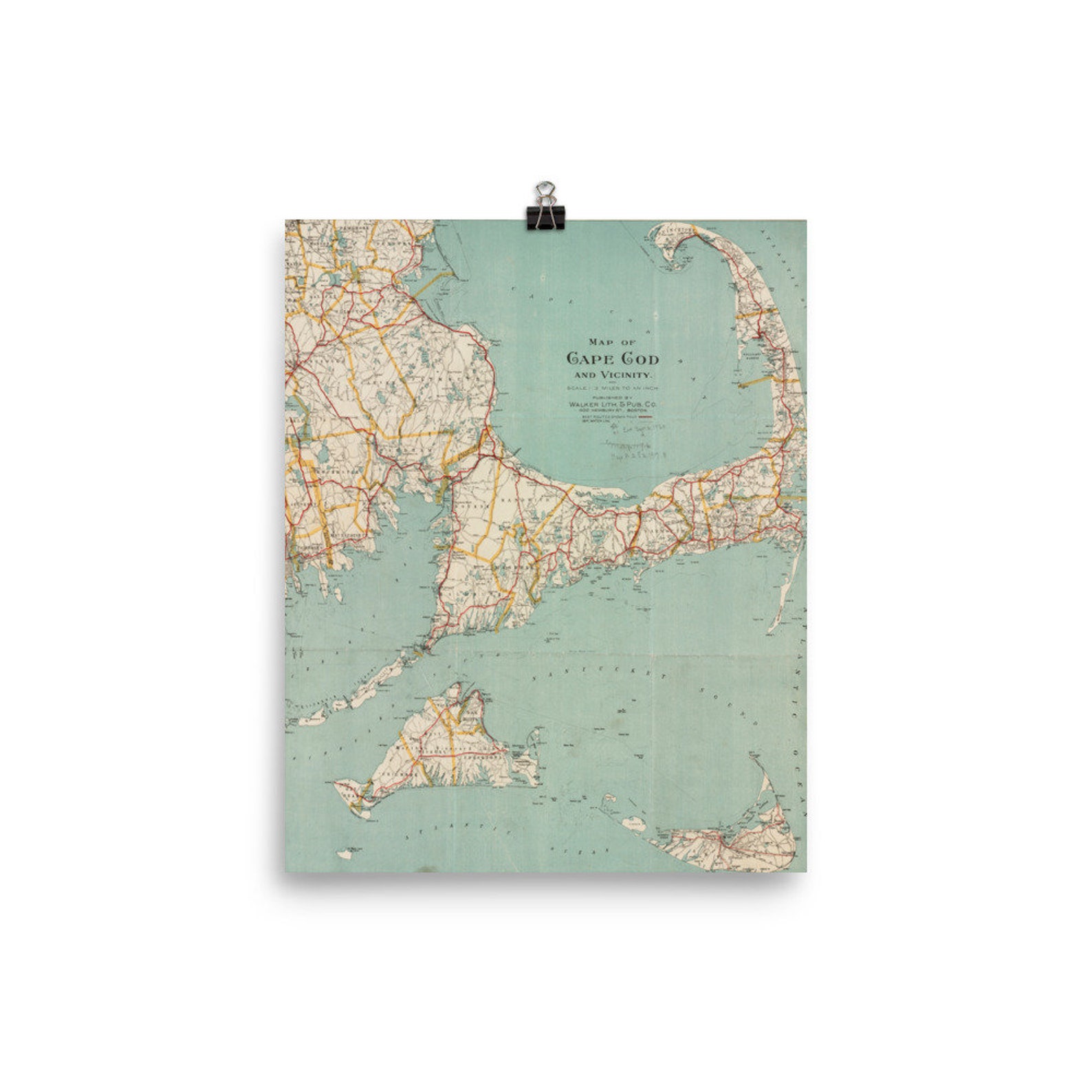 Vintage Cape Cod Map 1917 Coastal Massachusetts Atlas Poster - Etsy