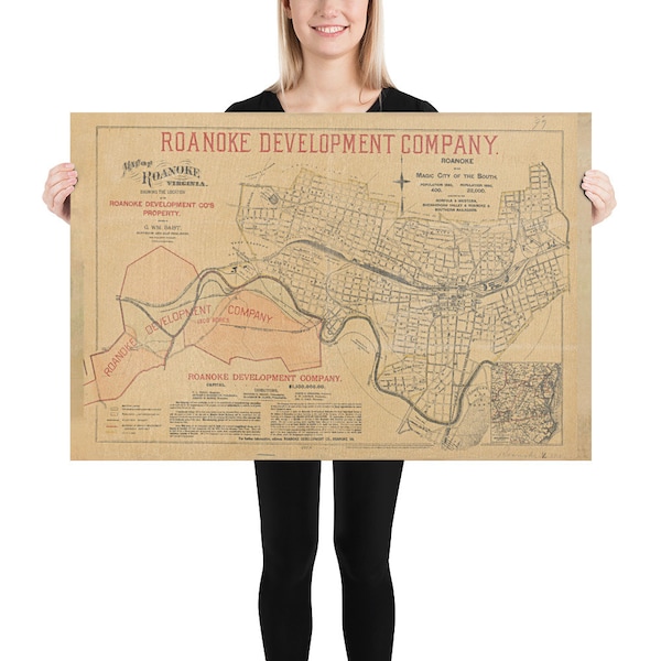 Roanoke Wall Map - Etsy