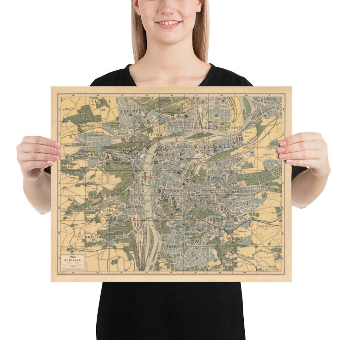 Old Prague Map (1925) Vintage Czech Republic Capital City & Street ...
