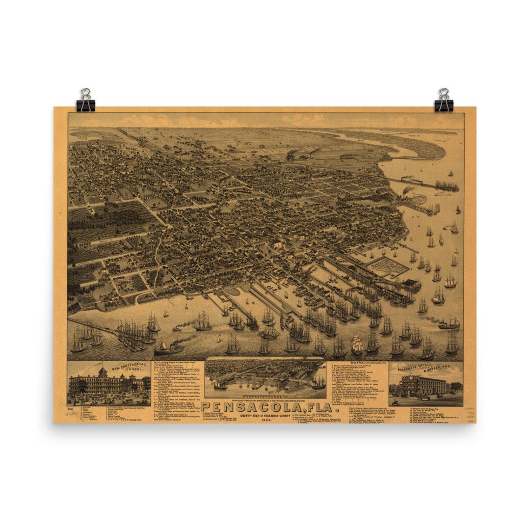 Pensacola Florida Vintage Map (1885) the City of Five Flags Atlas ...