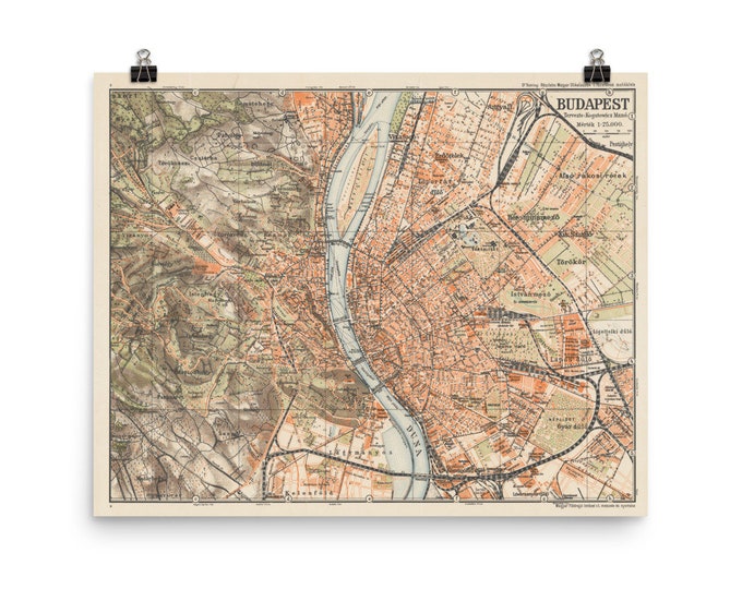 Vintage Budapest Hungary Map 1900 Old Hungarian Capital City - Etsy