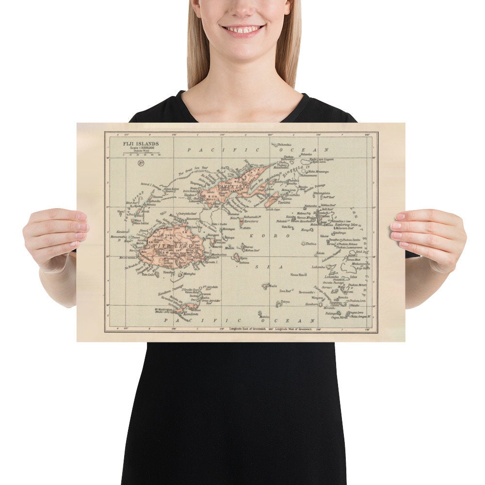 Old Fiji Map (1919) Vintage Viti Levu Atlas Poster - Etsy