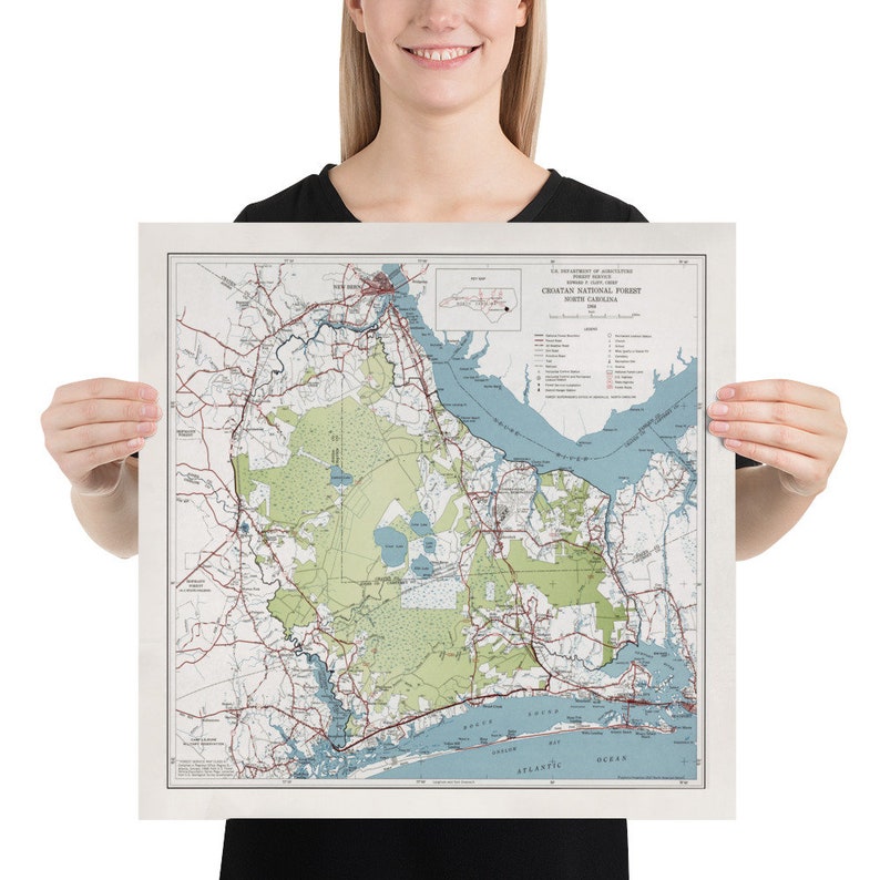 Old Croatan National Forest Map (1964) Vintage NC Woodland Recreational ...