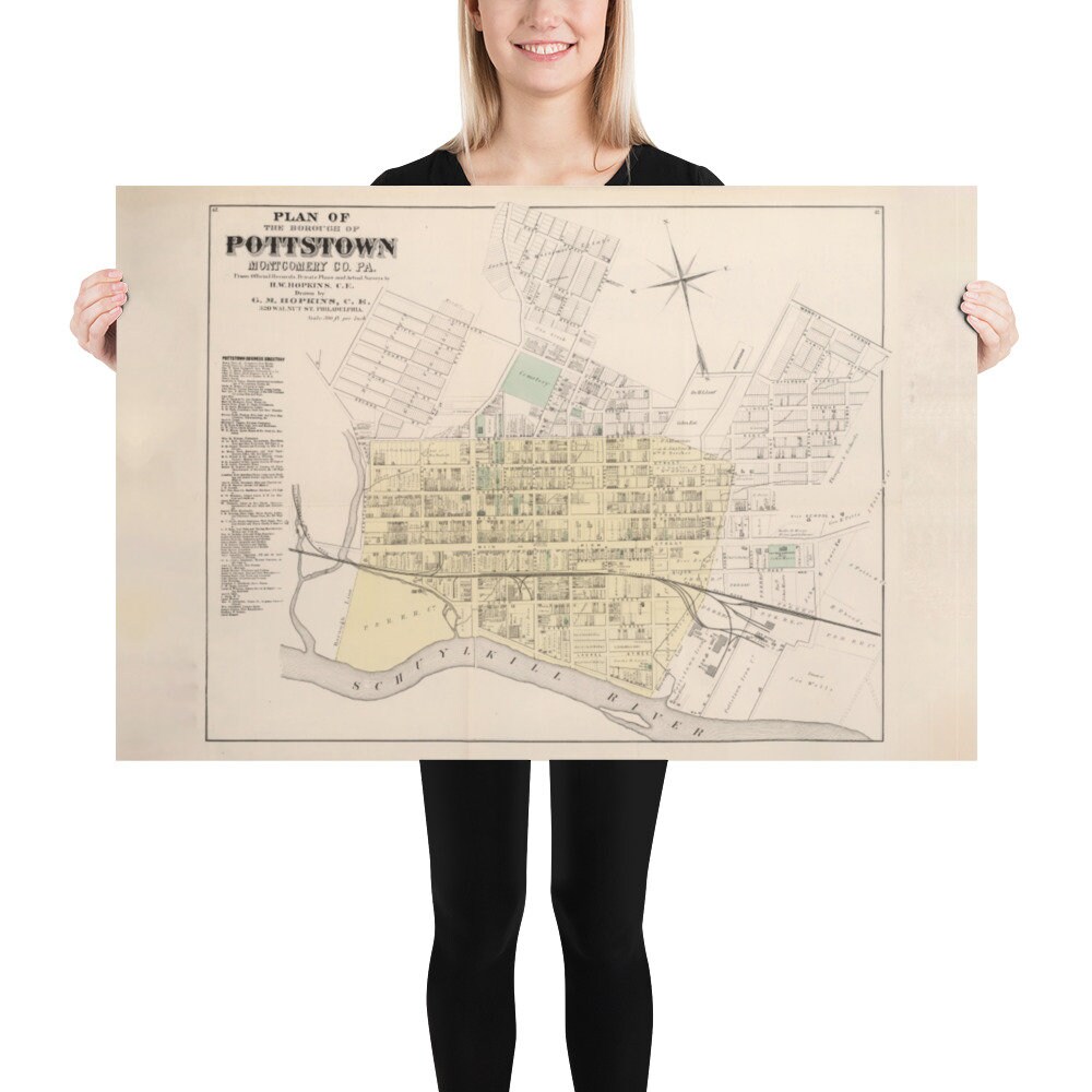Old Pottstown PA Map 1871 Vintage Pennsylvania Borough & | Etsy