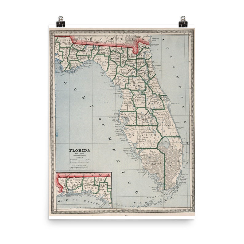 Vintage Florida Map 1883 FL Counties and Cities Atlas Poster - Etsy