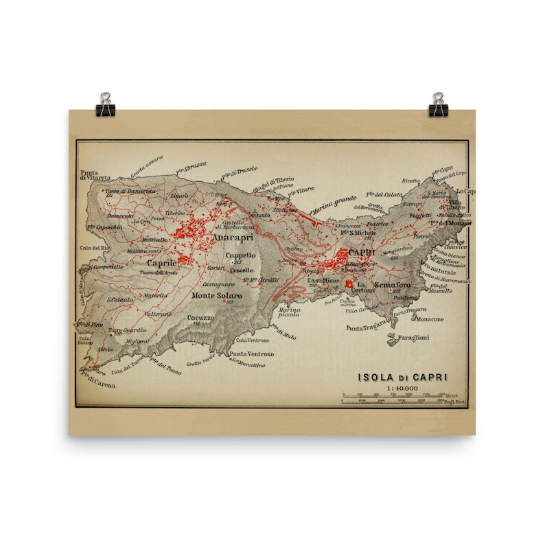Old Capri Italy Map (1903) Vintage Tyrrhenian Sea Island Atlas Poster ...