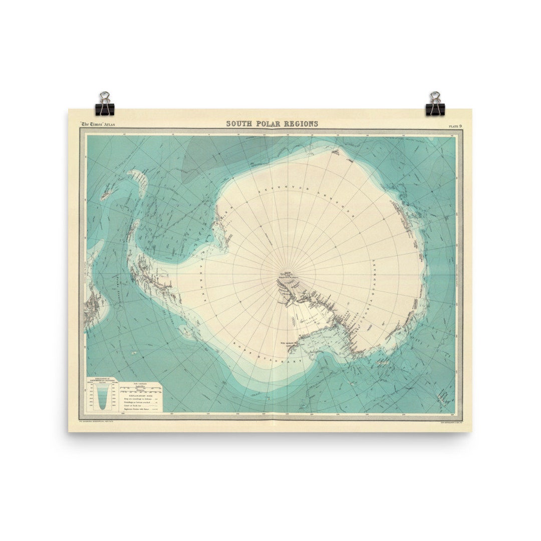 Old Antarctica Map (1922) Vintage South Pole Atlas Poster - Etsy
