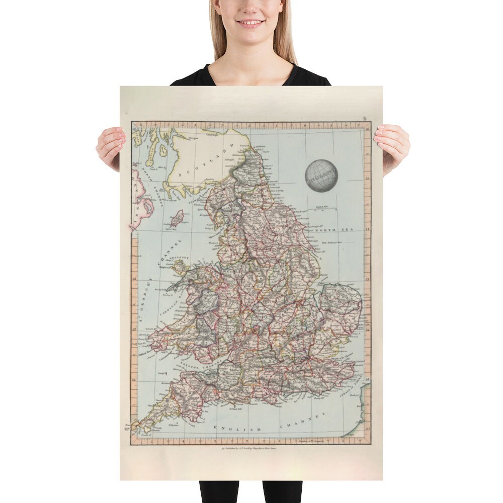 Old England Map (1850) Vintage Britain Atlas Poster - Etsy