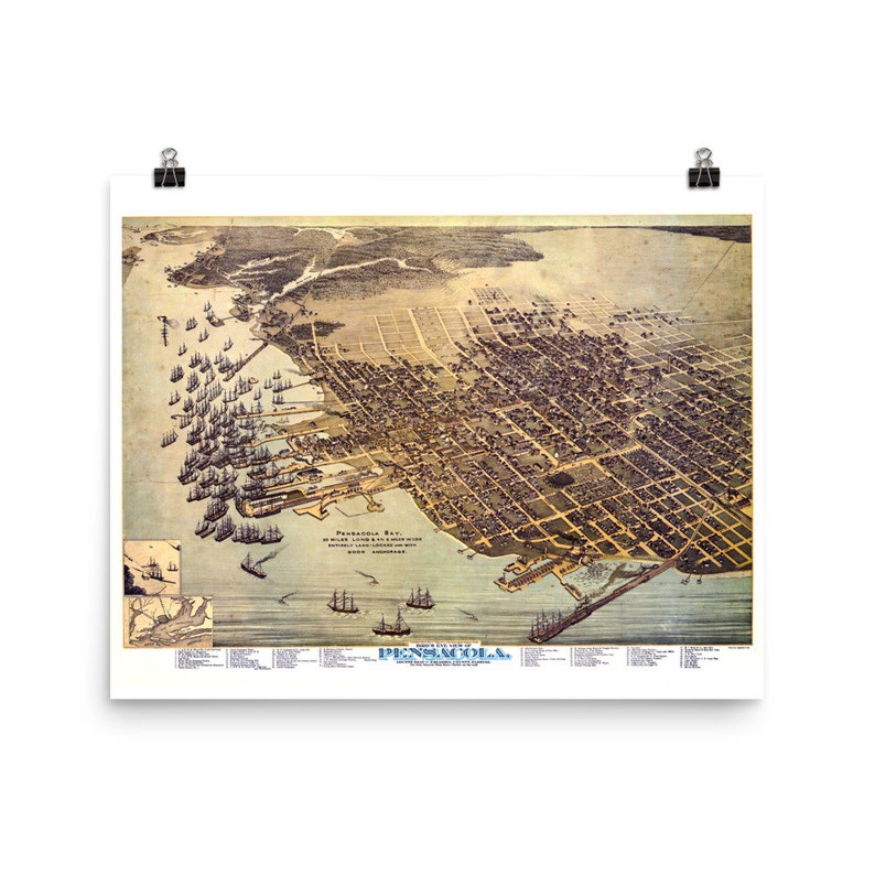 Old Pensacola Florida Map 1898 Vintage Birds Eye Perspective - Etsy
