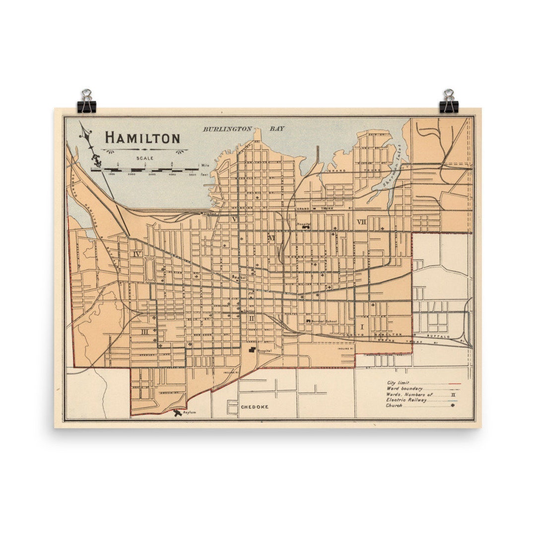 Old Hamilton Ontario Map (1906) the Ambitious City Canada Vintage Atlas ...