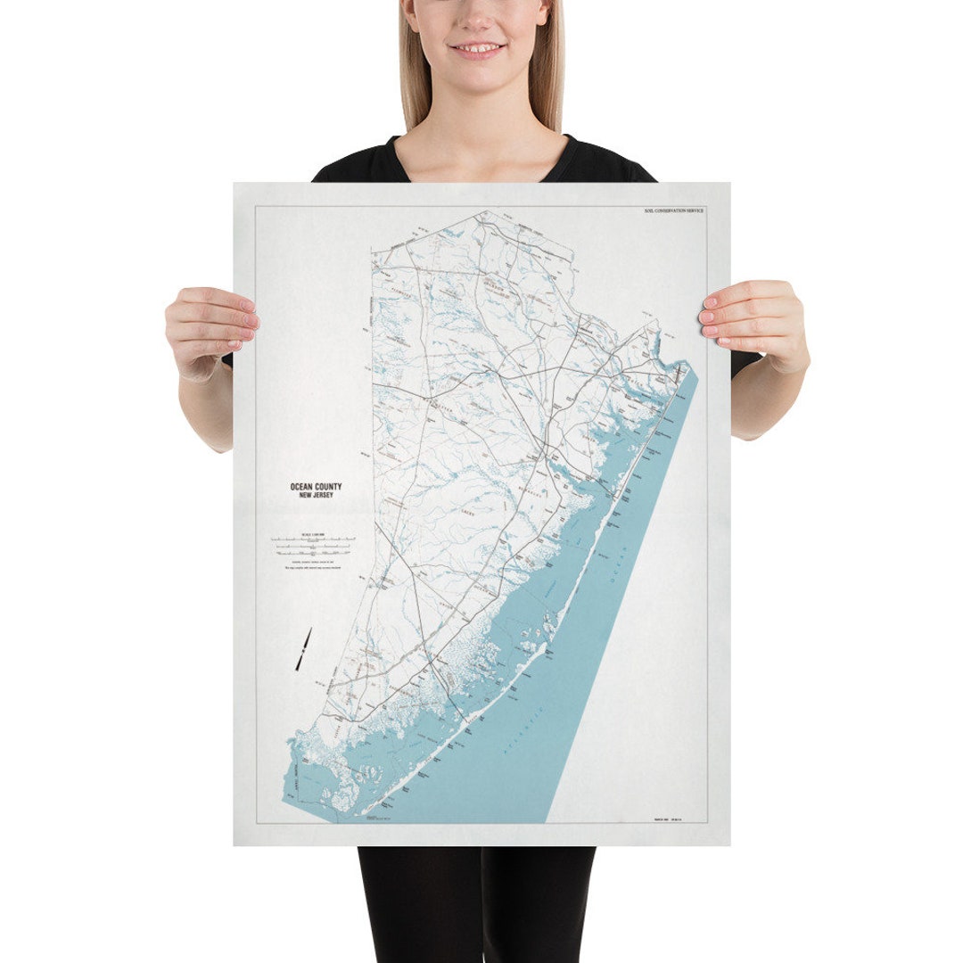Ocean County NJ Map (1985) New Jersey Shore Atlas Poster - Etsy