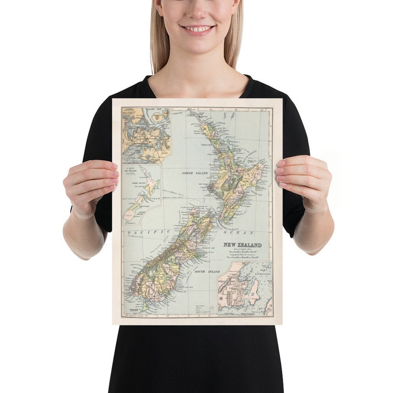 Old New Zealand Map 1892 New Zealander Vintage Atlas Poster - Etsy