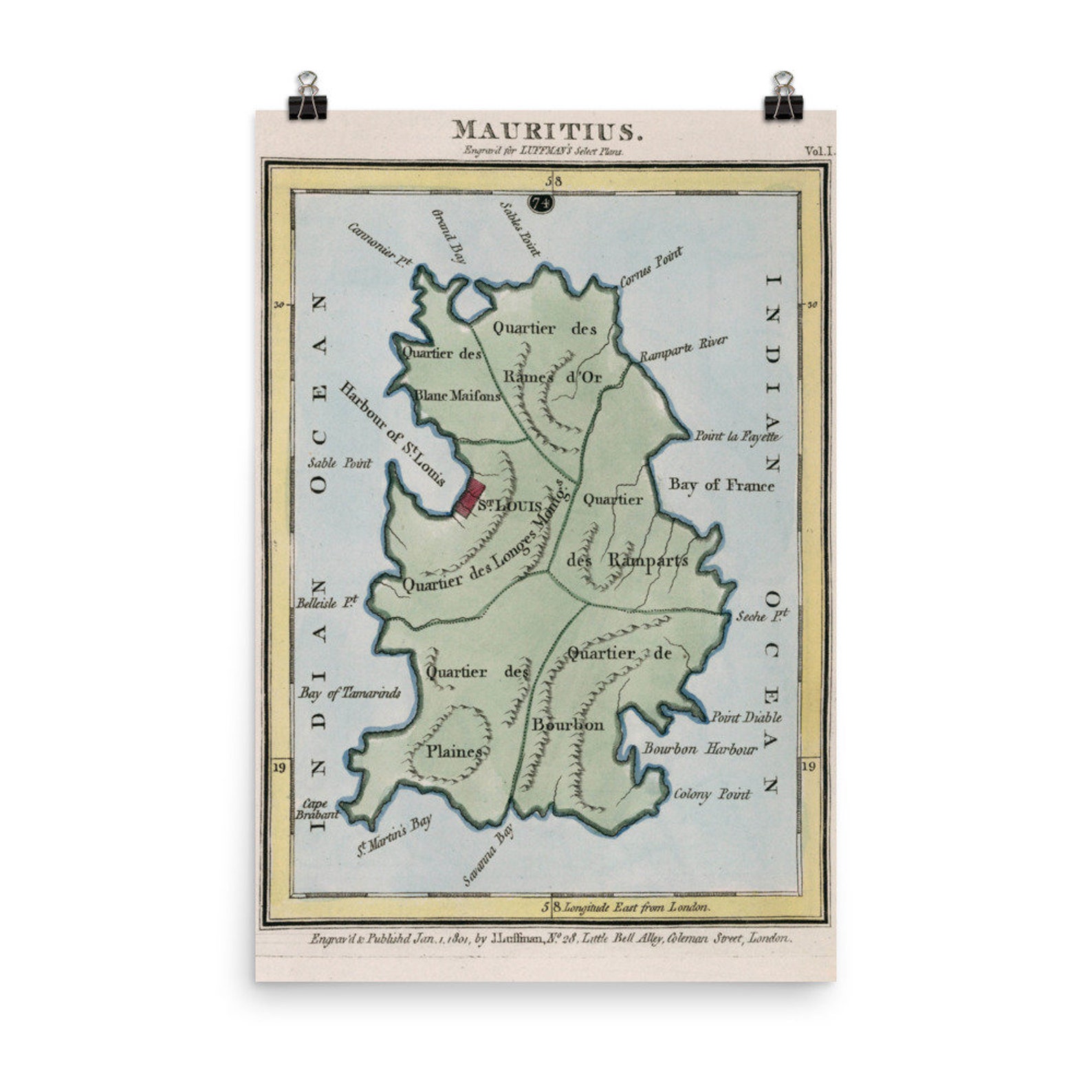 Old Mauritius Map 1801 Vintage Maurice Island Atlas Poster - Etsy