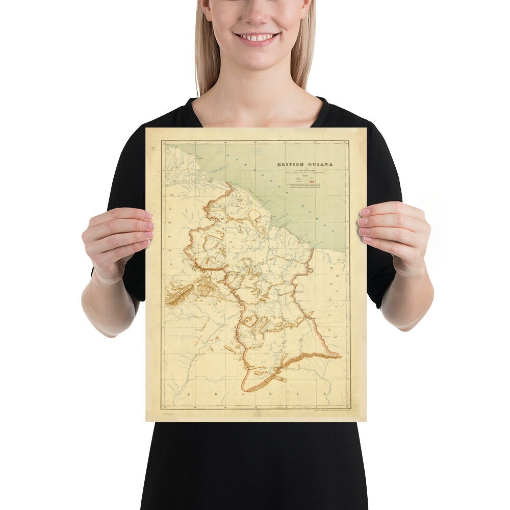 Old Guyana Map 1908 Vintage Guiana Atlas Poster - Etsy