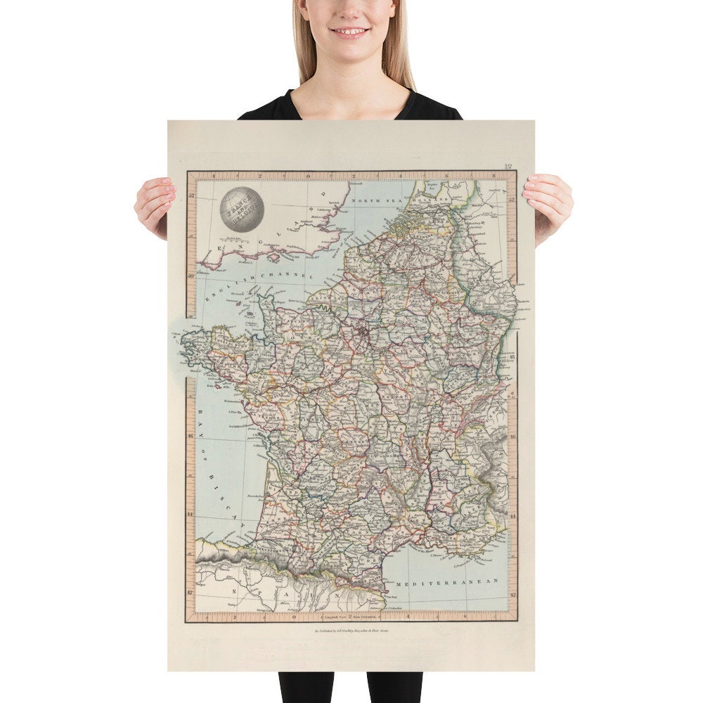 Old France Map 1850 Vintage French Country Atlas Poster - Etsy