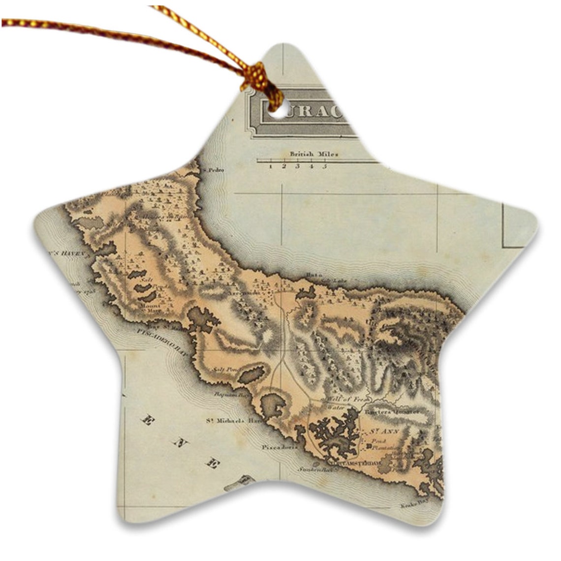 Old Curaçao Island Map (1823) Vintage Dutch Caribbean Atlas Ornaments ...