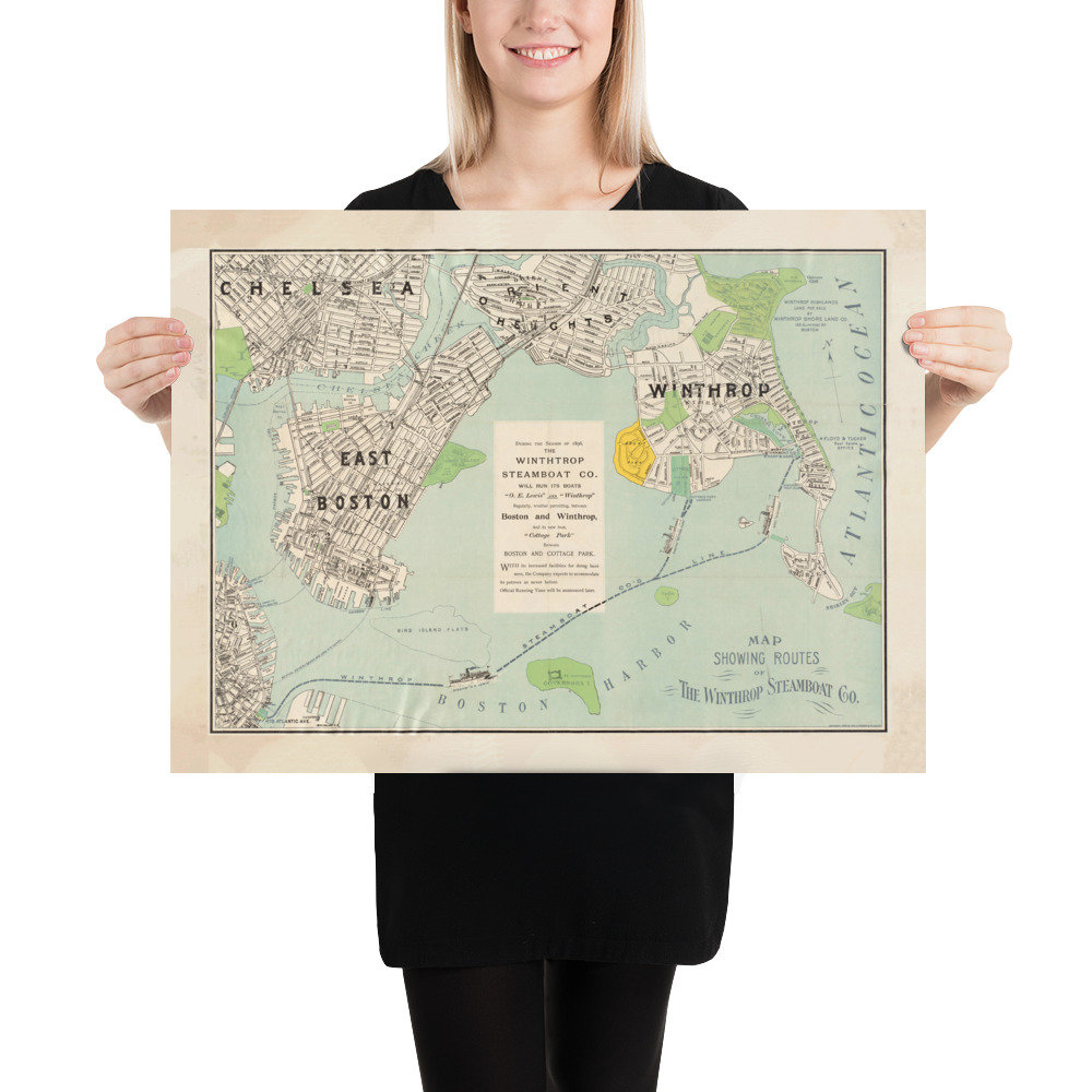Old East Boston, Winthrop & Chelsea MA Map (1896) Vintage Eastie and ...