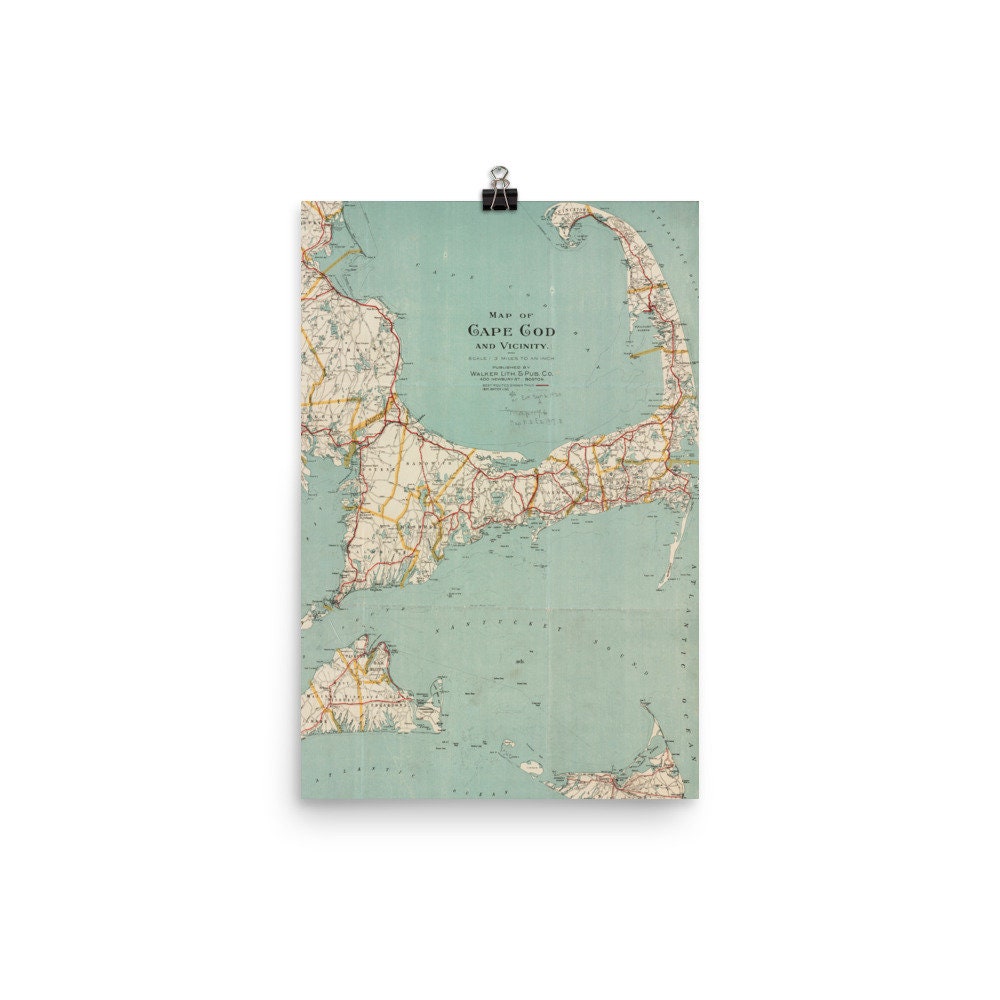 Vintage Cape Cod Map 1917 Coastal Massachusetts Atlas Poster - Etsy