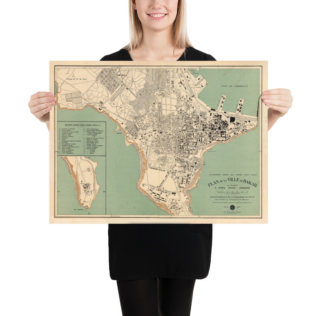 Old Dakar Senegal Map (1925) Vintage Senegalese Capital City Atlas ...