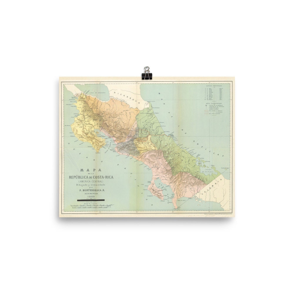 Old Costa Rica Map 1889 Vintage Latin America Country Atlas - Etsy
