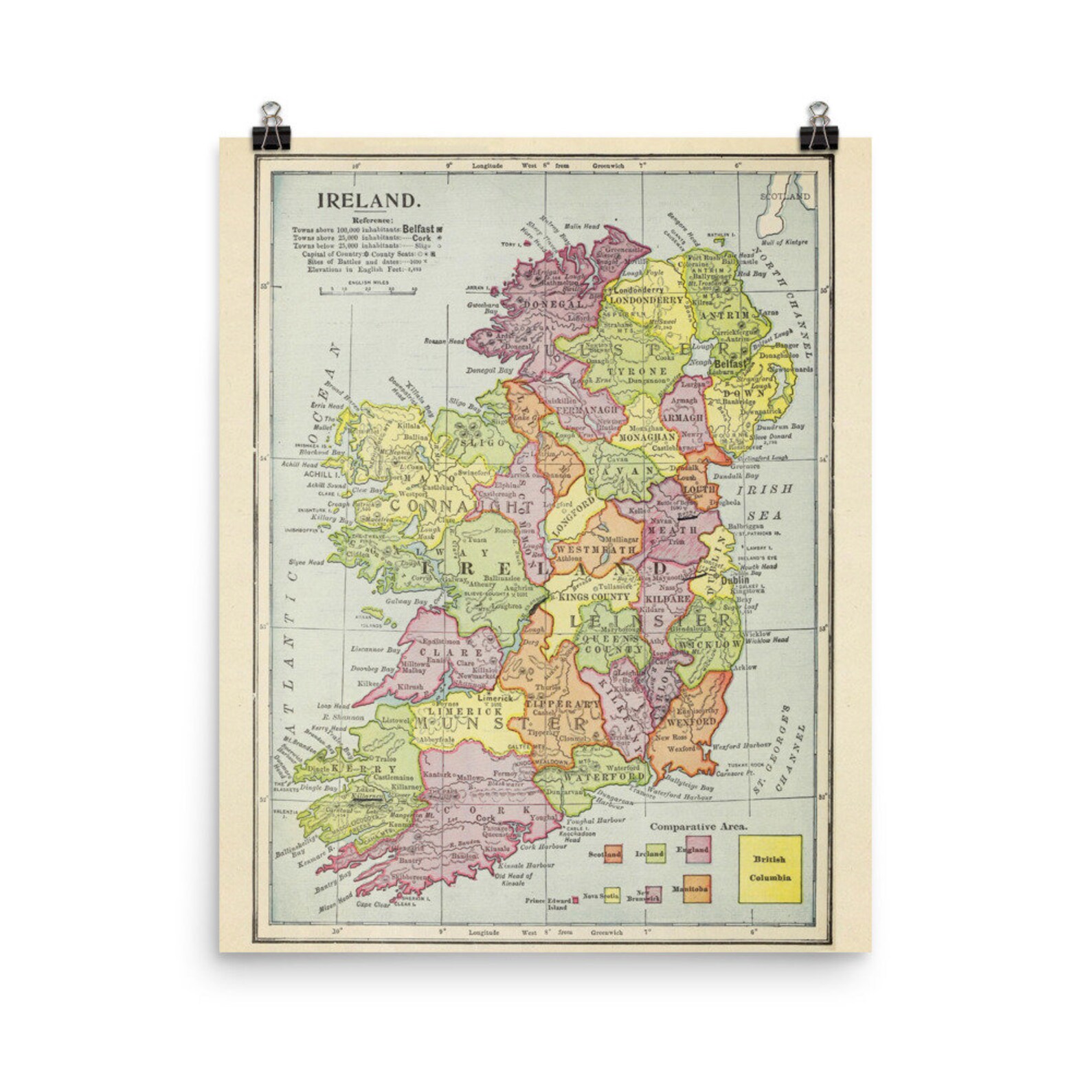 Old Ireland Map 1910 Vintage Colorful Counties Atlas Poster - Etsy