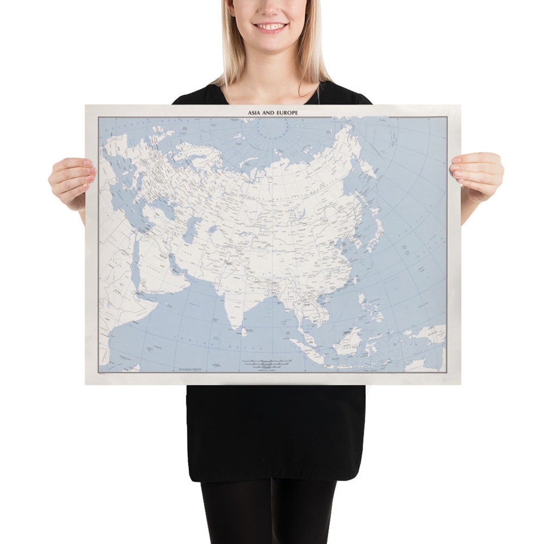 Old Eurasia Continent Map (1975) Vintage Europe and Asia Atlas Poster ...