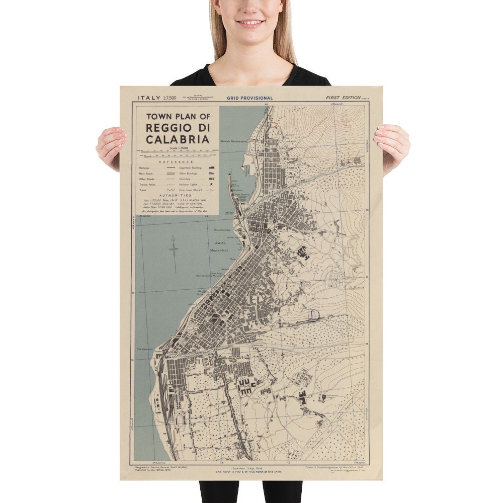 Art & Collectibles Digital Prints Old Map of Calabria Vintage Pictorial ...