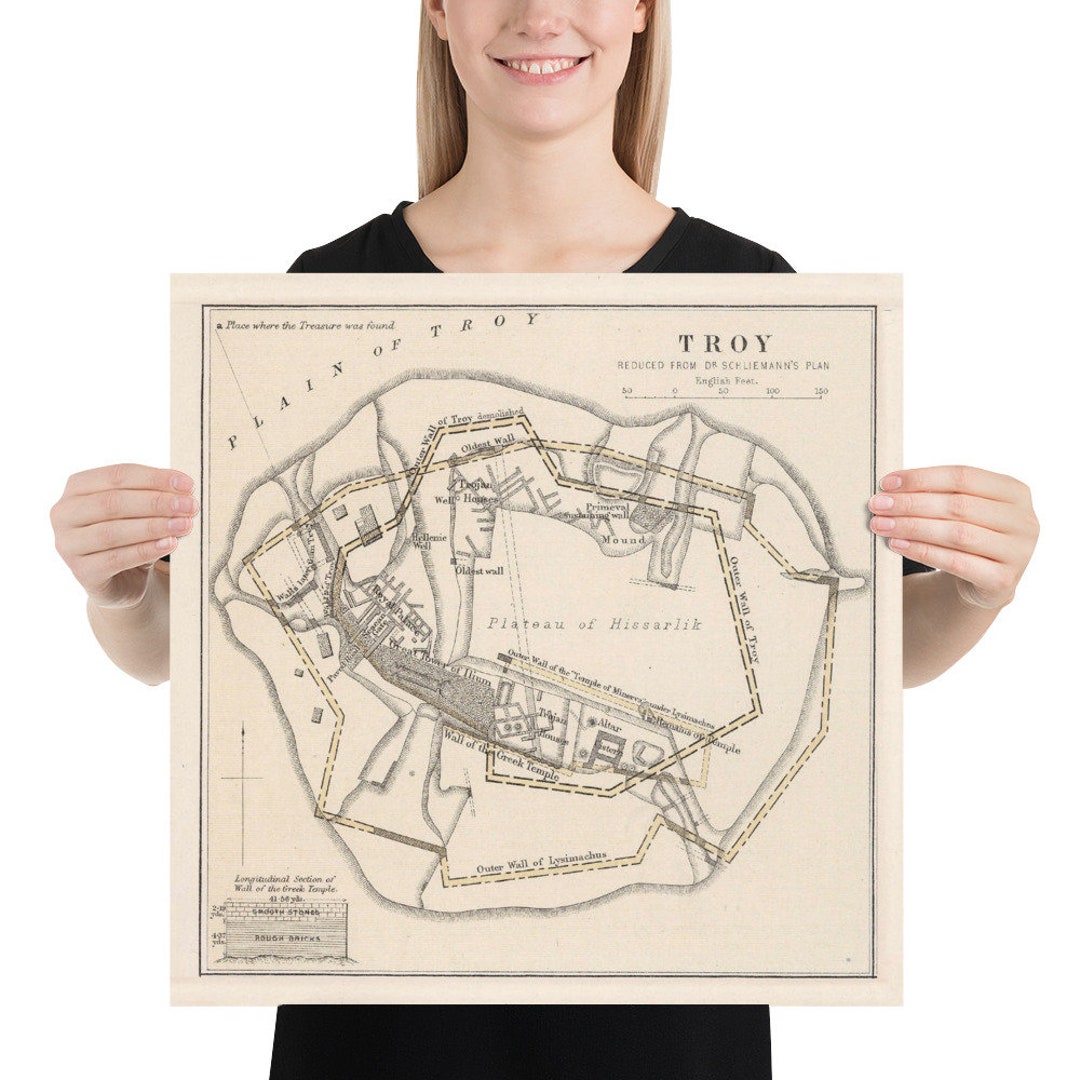 Ancient Troy City Map (1874) Vintage Trojan Civilization Atlas Poster ...