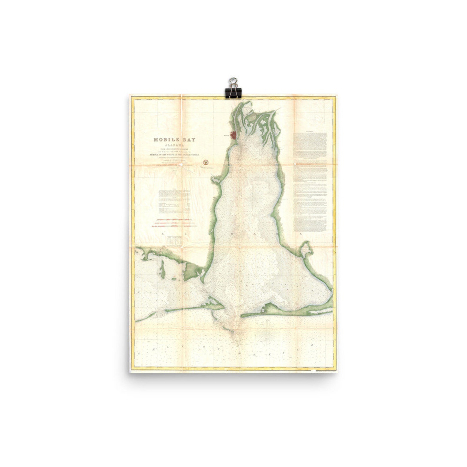 Vintage Mobile Bay Map 1856 Old Alabama Coastal Maritime - Etsy