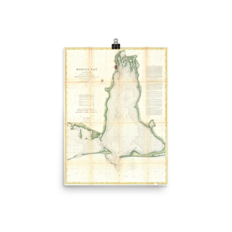 Vintage Mobile Bay Map 1856 Old Alabama Coastal Maritime - Etsy