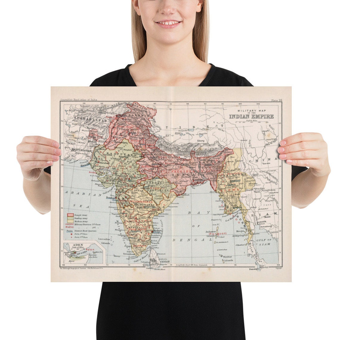 Old Indian Empire Map (1893) Vintage British Raj of India Atlas Poster ...