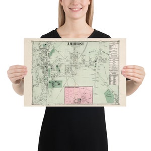 Old Amherst MA Map (1873) Vintage Western Massachusetts Town Atlas ...