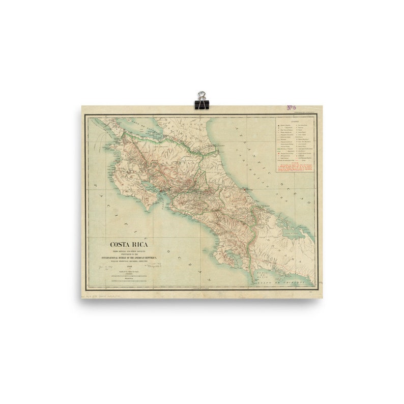Vintage Costa Rica Map (1903) Old Costa Rican Atlas Poster - Etsy