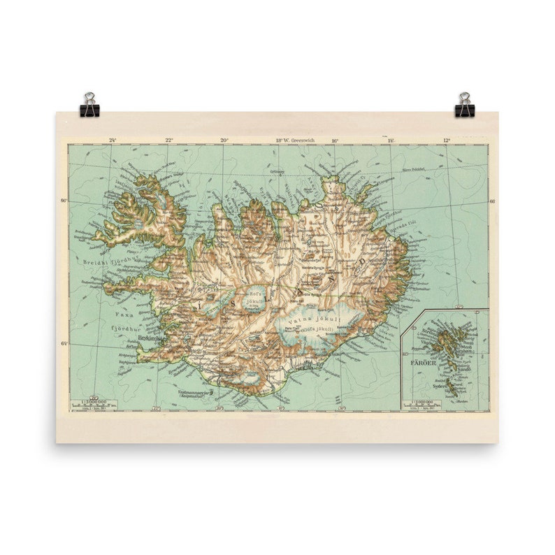 Old Iceland Map 1929 Vintage Islandia Atlas Poster - Etsy