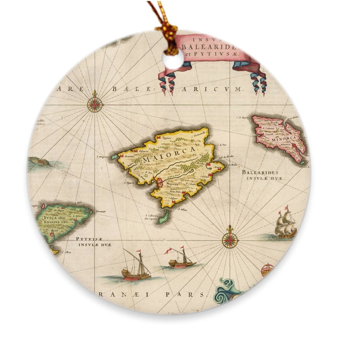 Old Balearic Islands Spain Map (1640) Vintage Spanish Mediterranean ...