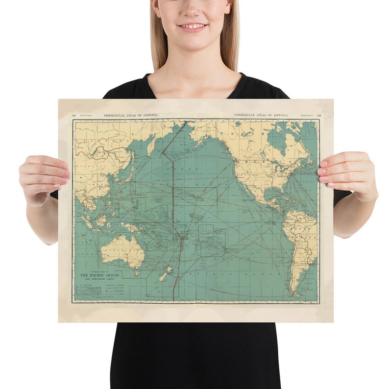 Old Pacific Ocean Map (1924) Vintage Nautical & Maritime Chart Poster ...